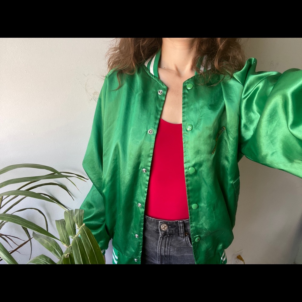 Retro Emerald Green Bomber Jacket - Gem